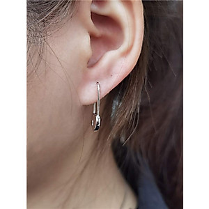 Heart Safety Pin Sterling Silver Small Hoop Earrings for Women Girls Minimalist Huggie Hoops Cute Love Lock Cartilage Drop Dangle Earring Fashion Birthday Thanksgiving Jewelry Gifts 15mm (Silver)