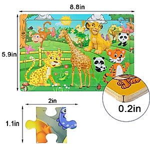 Wooden Jigsaw Puzzles for Kids Ages 3-5 Year Old, 6 Pack 30 Pieces Kids Puzzles Colorful Preschool Educational Learning Toys Present Set for Toddler Children Boys and Girls