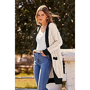 PRETTYGARDEN Women's 2024 Fall Cable Knit Cardigan Sweaters Casual Long Sleeve Open Front Loose Outerwear Coats (Beige,Medium)