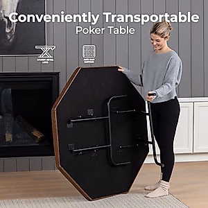 SereneLife 8- Player Octagonal Foldable Poker Table, Casino Leisure Texas Holdem Table, w/ water Resistant Cushioned Rail, 8 Cup Holders, Brown Felt Surface, Black Jack Board & Family Games (Black)