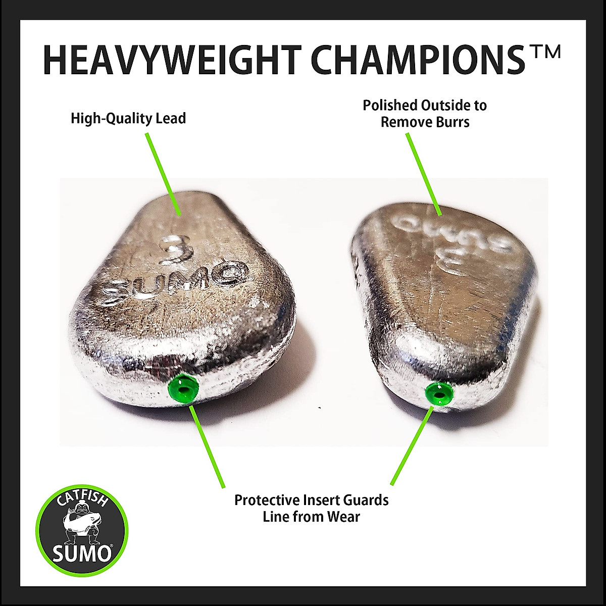 Catfish Sumo Flat No-Roll Lead Sinker Weights with Line-Protecting Inserts to Guard Against Damage in River (10-Pack, 3oz)