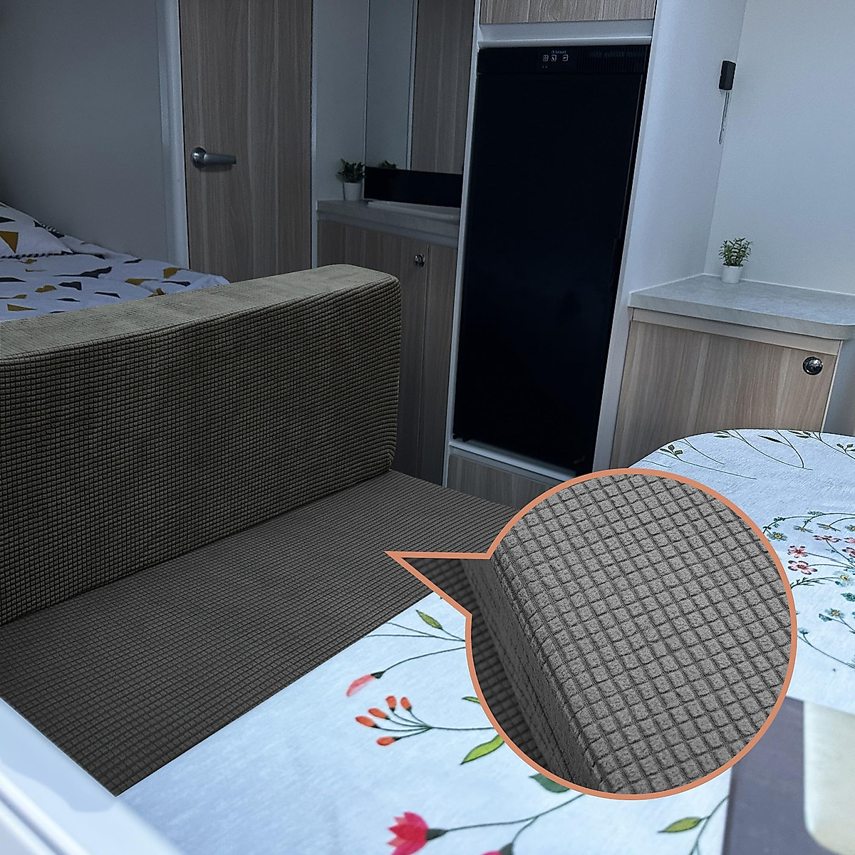 RunNico RV Dinette Cushion Cover-Elastic Camper Cushion Slipcovers-Stretchable Loveseat Sofa Furniture Protector for RV Camper Car Bench (1 Backrest Cover & 1 Bench Cover) (Grey)