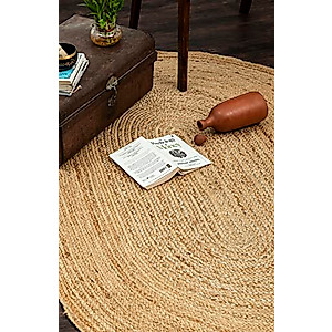 HOMEMONDE 4 x 6 ft Braided Oval Rug Farmhouse Reversible Carpet for Living Room Handmade Jute Area Rugs, Natural