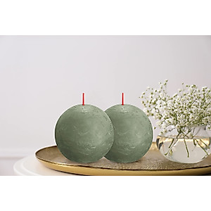 BOLSIUS 3 Pack Fresh Olive Rustic Ball Pillar Candles - 3 Inch - Premium European Quality - Includes Natural Plant-Based Wax - Unscented Dripless Smokeless 25 Hour Party Décor and Wedding Candles