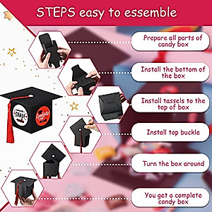 60 Pieces Graduation Candy Boxes 2023 Graduation Cap Gift Box Graduation Celebration Chocolate Box with Stickers for 2023 Graduation Gifts Grad Ceremony Party Favors (Red and Black)