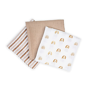 lulujo Baby Receiving Blanket| Unisex Softest 100% Cotton Muslin Blanket| Neutral Receiving Blanket for Girls & Boys | 28in x 28in | Baby Gift| Rainbow