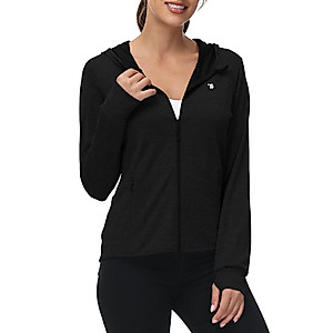 Rdruko Women's Zip Up Hoodie Light Active Jacket UPF 50+ Hiking Outdoor Sun Shirts(Black, US L)