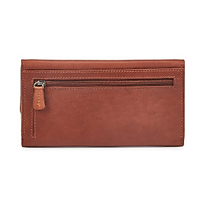 Zinda Genuine Leathers Women’s Wallet Purse Long Trifold Flap Over RFID Protection (Tan)