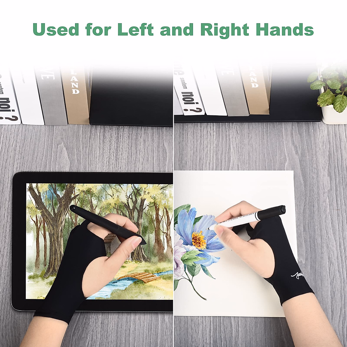 Joinliyu Digital Drawing Glove Right Hand for ipad, Paper Sketching,2 Pack Artist Glove for Drawing Tablet,Two Finger Art Glove Left Hand,Smudge Guard,Medium