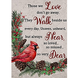 Furiaz Those We Love Don't Go Away Cardinal Red Bird Small Decorative Winter Garden Flag, Quote Yard Pincone Tree Branches Home Outside Decoration, Christmas Farmhouse Outdoor Decor 12x18