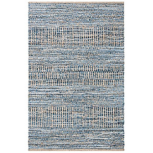 SAFAVIEH Cape Cod Collection Accent Rug - 4' x 6', Natural & Blue, Handmade Flat Weave Coastal Braided Jute, Ideal for High Traffic Areas in Entryway, Living Room, Bedroom (CAP353A)