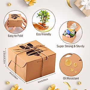 Tenare 30 Pieces Christmas Cookie Boxes with Clear Window Cupcake Boxes Bakery Boxes Pastry Packaging Boxes Brown Kraft Present Box with Rope for Food Present Giving, 4 x 4 x 2.5 Inches (Classic)