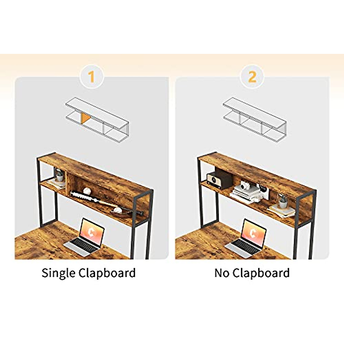 Cubiker L-Shaped Desk with Hutch, 60" Corner Computer Desk, Home Office Gaming Table with Storage Shelves, Space-Saving, Rustic Brown