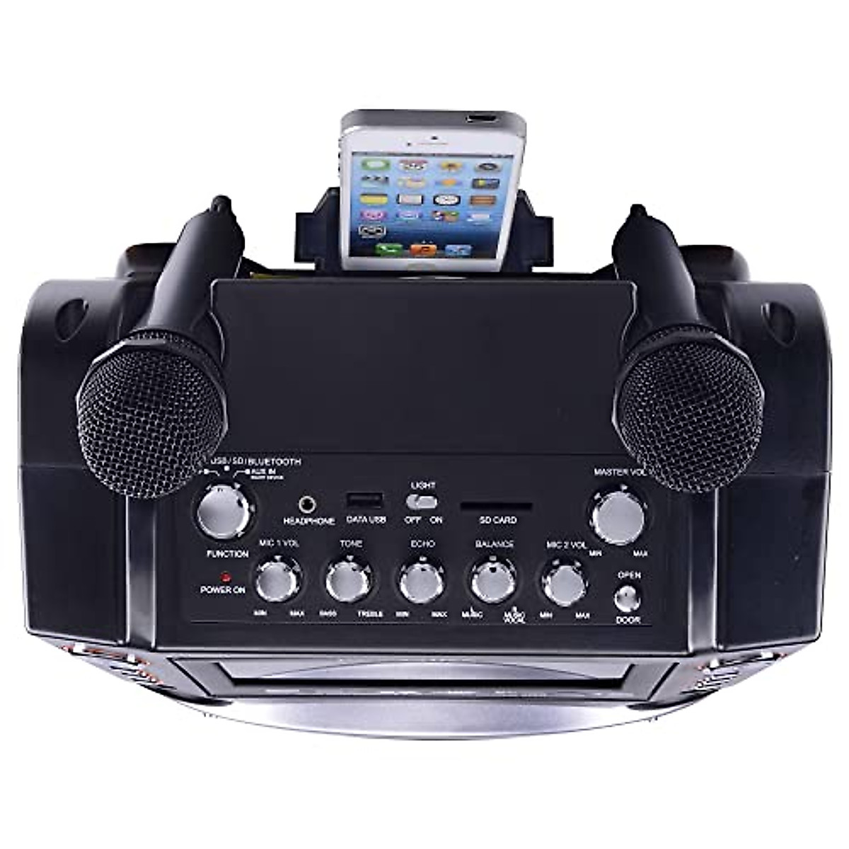 Karaoke USA GF946 GF946 DVD/CD+G/MP3+G Bluetooth 35-Watt Karaoke System with 7-Inch TFT Digital Color Screen, LED Lights, HDMI Output, and 2 Microphones (Black)