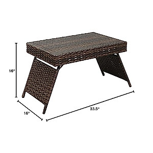 AC Pacific Portable Folding Wicker Table for Eating, Outdoor Deck Furniture with Weather-Resistant Rattan, Rectangle Foldable Patio Coffee Stand, Easy to Clean, 23 Inch Wide, Brown