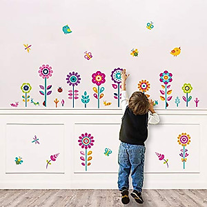 decalmile Garden Flower Wall Corner Decals Butterfly Floral Baseboard Floral Wall Stickers Baby Nursery Girls Bedroom Classroom Wall Decor