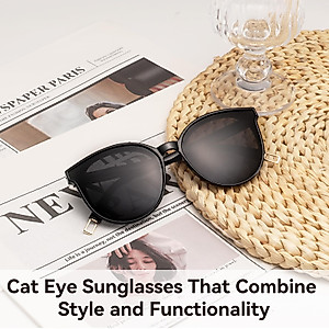 Polarized Oversized Sunglasses for Women Men Trendy Cateye Brown Sun Glasses Retro Large Frame Shades Transparent Brown and black