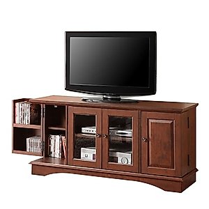 Walker Edison Traditional Wood Universal TV Stand with Storage Cabinets for TV's up to 65" Living Room Entertainment Center, 44 Inch, Traditional Brown