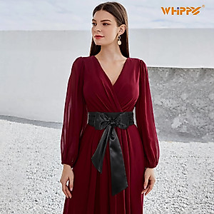 WHIPPY Women Dress Belt for Wedding Party Long Sash Bridal Waist Belts for Special Occasion 3.74'' Wide, 98 Inches, Black