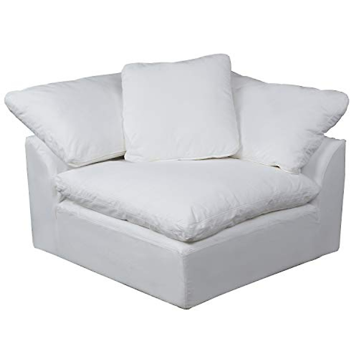 Sunset Trading Contemporary Puff Collection 5PC Performance Fabric Washable Water-Resistant Stain-Proof White Slipcovered Modular L-Shaped Sectional Sofa with Ottoman, Deep-Seat Down-Fill Couch
