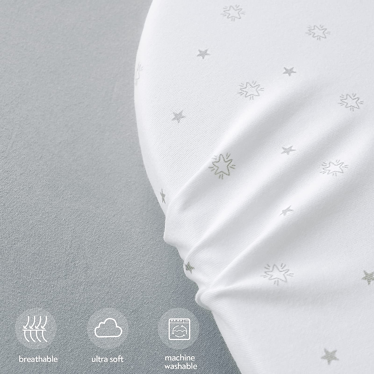 Bassinet Sheets 2 Pack 32" x 18"-Fit for Arm's Reach Clear-Vue & Cambria Co-Sleeper, RONBEI Bedside Bassinet, Chicco LullaGo Nest Portable Bassinet, Ultra Soft & Super Stretchy, Grey & White Star