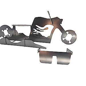 Flaming Bike Beer Can Chicken Stand! Beer chicken roaster; Stainless steel Chicken roasting rack for BBQ, Grill, oven; Great Gift! Stores flat--Space Saver! Includes SUNGLASSES…for the Chicken!