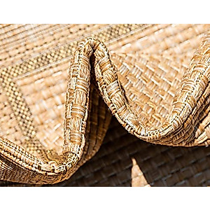 Unique Loom Outdoor Border Collection Area Rug - Multi Border (7' 1" x 10' Rectangle, Tan/ Light Brown)