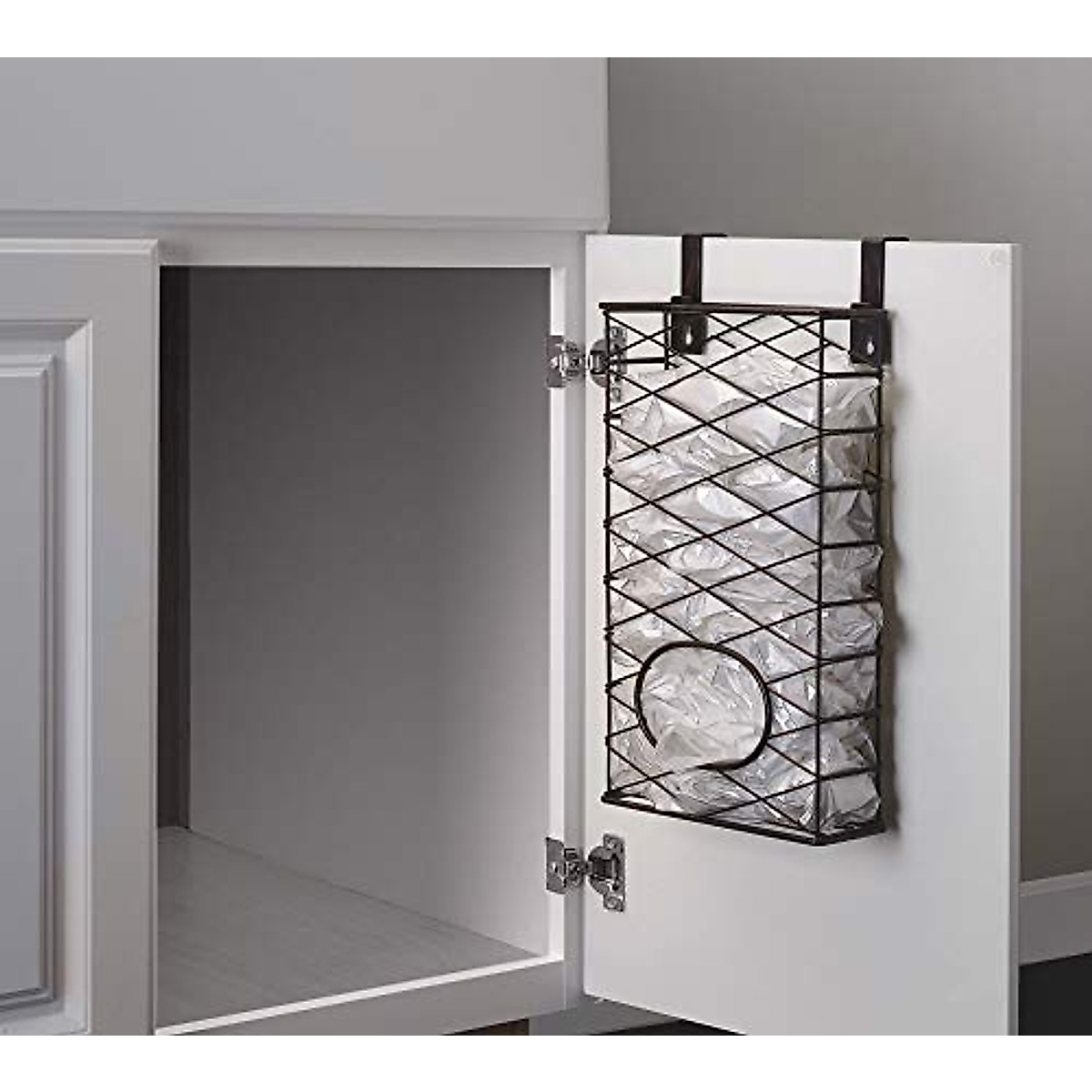 Gourmet Basics by Mikasa Plastic Bag Holder Basket with Removable Hooks, One size, Antique Black