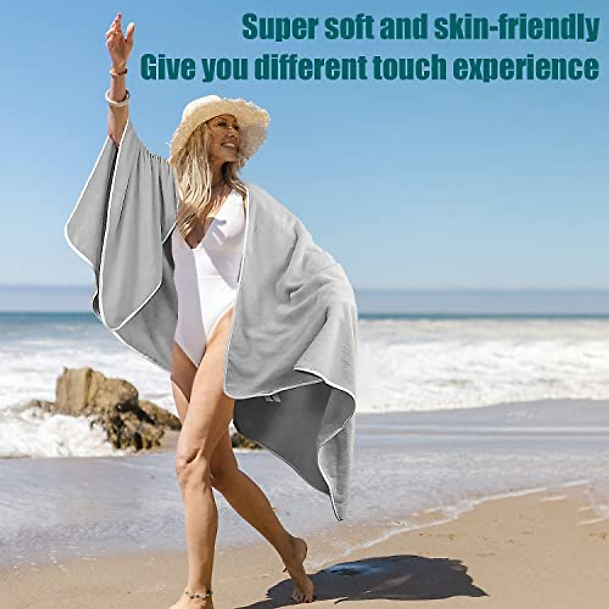 SAMSIER Oversized Beach Towel, Extra Large Pool Towel 35”x71”, Solid Beach Recliner Cover, Soft Quick-Dry Outdoor Shawl, Summer Ideal Gift for Family & Friend (Grey, 1 Pack)