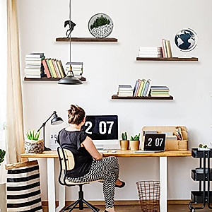 HXSWY Rustic Wood Floating Shelves for Wall Decor Farmhouse Wooden Wall Shelf for Bathroom Kitchen Bedroom Living Room Set of 4 Brown