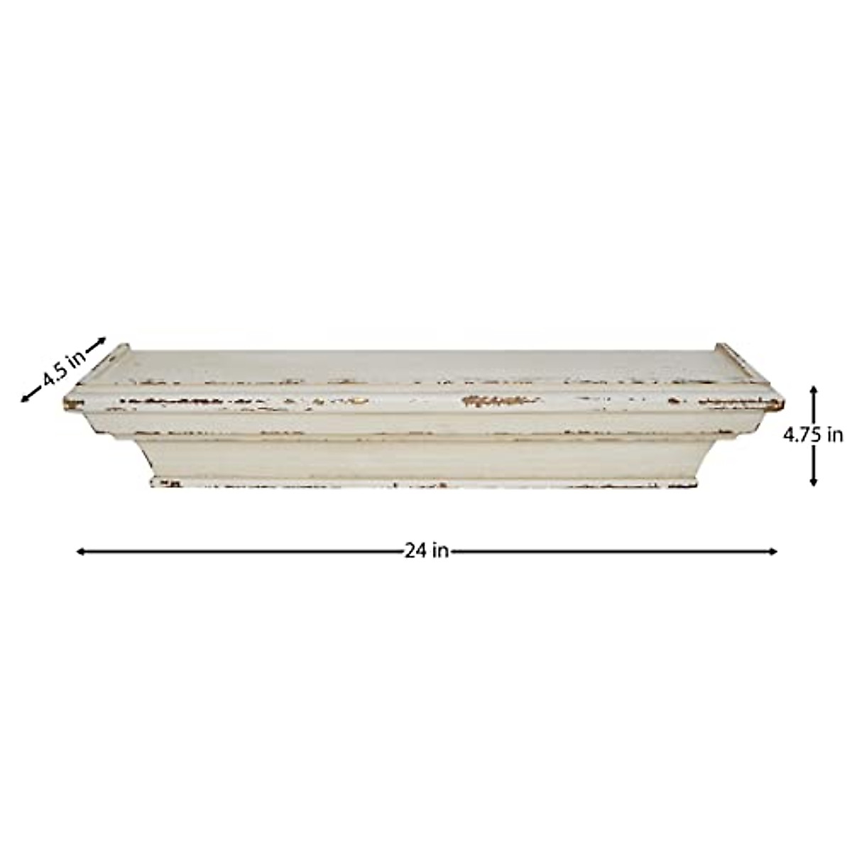 DQ DQ HOME DECOR Cheyenne Wall-Mount Display Shelf, Wall Shelves Organizer for Bedrooms, Hallways, Stairways, Entryways, Kitchens, and Bathrooms, Distressed White 24IN