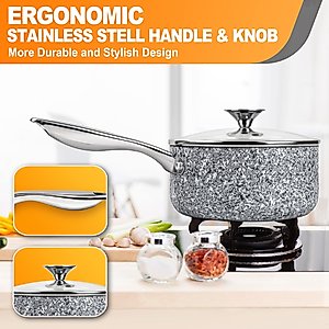 MICHELANGELO Saucepan Set with Lid, Nonstick 1Qt & 2Qt Nonstick Sauce Pan Set with Lid, Small Pot with Lid, Nonstick Granite Saucepan Set & Frying Pan Set with Lid 8"+10