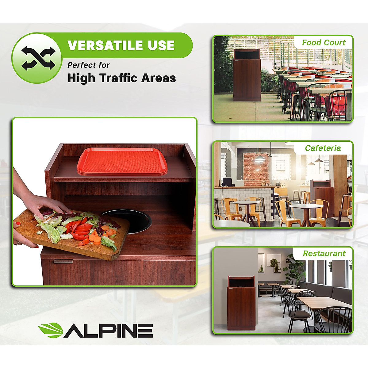 Alpine Restaurant Trash Bin Cabinet - Commercial Trash Can Garbage Receptacle Indoor with Tray Holder for 32 Gallon Garbage Bin (Mahogany)