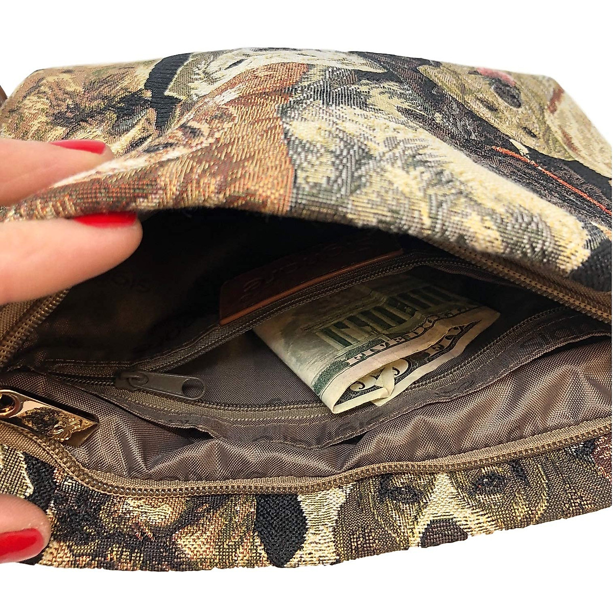 Dog Shoulder Bag - Zippered Cross Body Purse - Woven Tapestry Design