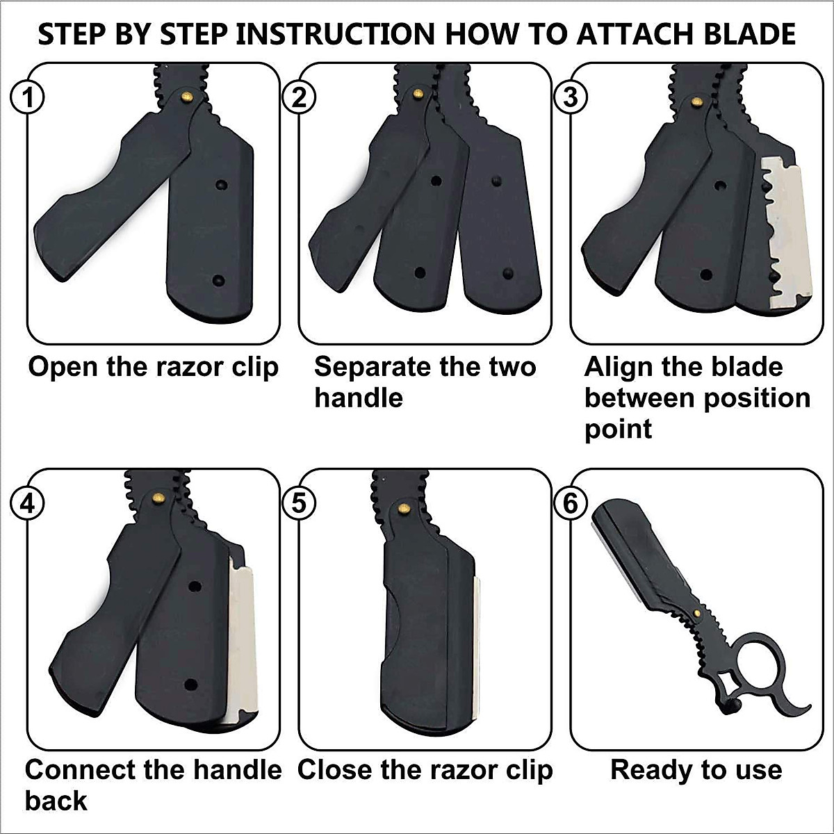 Professional Straight Razors For Men, Barber Razors Straight Edge Razor Kit For Close Shaving - Beard Cut Throat Finger Razor Safety Shavette With 10 Shaving Blades By Krisp Beauty (Black)