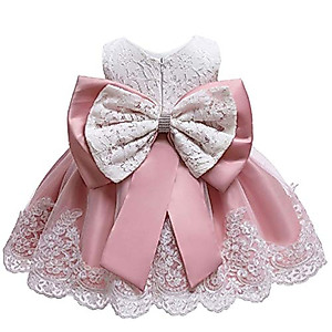 KILO&METERS Christening Lace Flower Baby Girl Dress Princess Formal Prom Tutu Ball Gown, Bean Powder, 3M.