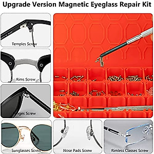 Magnetic Eye Glass Repairing Kit, Sunglasses Eyeglass Repair Kit with Eyeglass Screws，Include 10 Pairs of Screw-in Nose Pads, Screws, Screwdrivers, Tweezer and Cleaning Cloth for Glasses