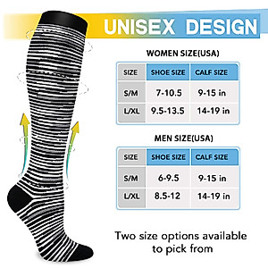 SunFeeling 6 Pairs Compression Socks for Women & Men Circulation - Best Support for Nurses,Running,Athletic,Sports,Small-Medium