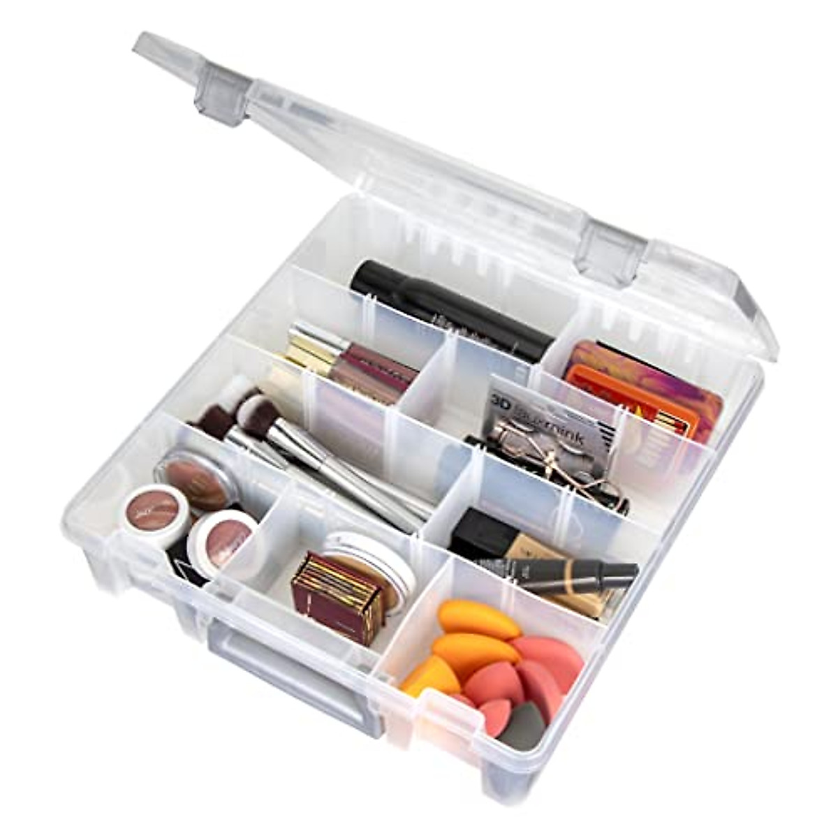 AB Designs 6823ABD Super Satchel with Removable Dividers, Stackable Home Storage Organization Container, Clear with Sliver Latches and Handle