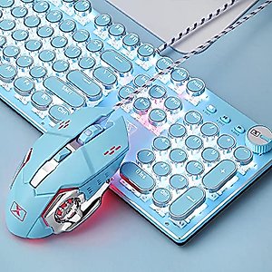 Wired Mechanical Gaming Keyboard and Mouse with Keyboard Wrist Rest,Retro Steampunk Typewriter Backlit Keyboard Blue Switch,Memory Foam Wrist Rest Pain Relief Gaming Mouse for Gamer,Typist(Blue)