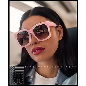 Womens Boyfriend Style Oversize Horned Rim Thick Plastic Sunglasses Matte Solid Black