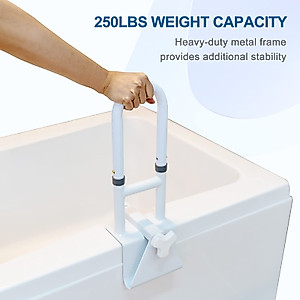 HEPO Grab Bars for Bathtubs and Showers, Adjustable Bathtub Safety Rail for Seniors, Tub Grab Bar for Bathroom, Assistance Bathtub Handle Clamp for Elderly Bath Support, White