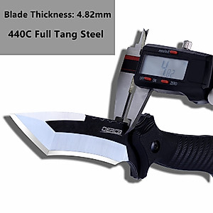 OERLA TAC OLK-038A Outdoor Knife Fixed Blade Camping Hunting Survival Field Knife 440C Full Tang Stainless Steel Blade with Kydex Sheath and EDC Tactical Belt Clip