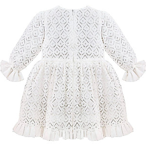 Lilax Girl Lace White Flower Girl Party Princess Boho Dress (12 Months, White)