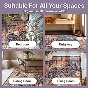 Well Woven Apollo Botanical Tiger Navy Washable Rug – Dining Room & Bedroom, 5'3" x 7'3", Durable