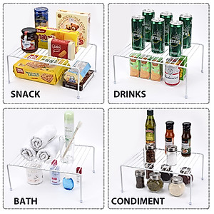 yaenoei Set of 2 - Kitchen Storage Shelf Rack (13.1 x 10.2 Inch)/Plastic Feet - Medium - Steel Metal - Rust Resistant Finish - Cups, Dishes, Cabinet & Pantry Organization - Kitchen (White)