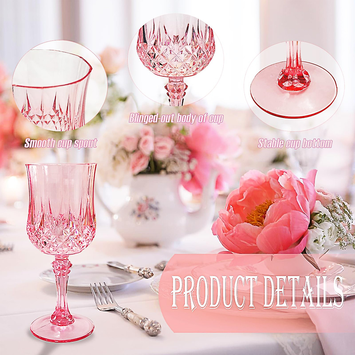 Veiuwa 24 Pcs Plastic Pink Wine Glasses，Plastic Cordial Glasses，Plastic Goblets，Pink Plastic Goblets，Plastic Wine Glasses，Can be Used for Weddings, Everyday Fun Parties and More!
