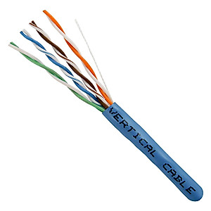 Vertical Cable Cat5e, 350 MHz, UTP, 24AWG, 8C Solid Bare Copper, 1000ft, Blue, Bulk Ethernet Cable - 054 Series