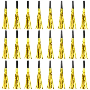 Party Blowers Noisemakers, 24 Pcs Gold Metallic Fringed Noise Maker Glitter Party Blowers for Adult Birthday Wedding Halloween Christmas Graduation New Year Party Sporting Events Supplies