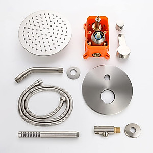 POP SANITARYWARE Shower System Brushed Nickel Bathroom Rainfall Shower Faucet Set Complete Wall Mounted 8 Inch Shower Head and Handle Set with Rough-in Valve Body and Trim Kit